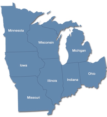 Midwestern Region Map Usa