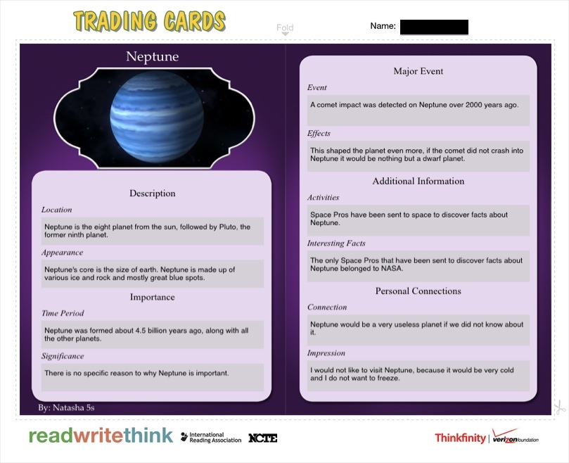Solar System Trading Cards Project
